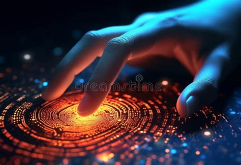 Hand Touching Digital Hud Virtual Futuristic Technology Interface Showing Touch Screen