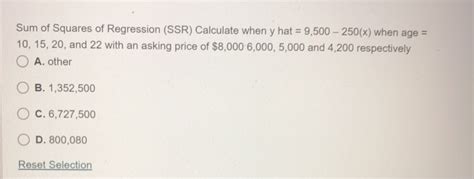Solved Sum Of Squares Of Regression Ssr Calculate When Y