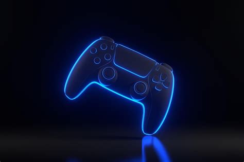 Premium Photo Gamepad With Bright Glowing Futuristic Blue Neon Lights