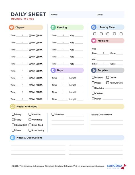 Preschool Daily Sheet With Icons Free Downloadable Template Daily