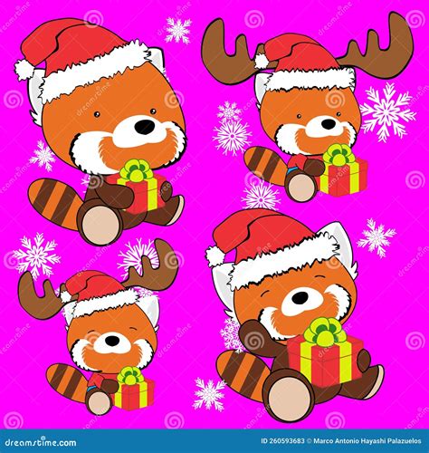 Xmas Cute Baby Chibi Red Panda Character Cartoon Illustration Vector Format Stock Vector