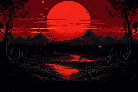 실루엣이 있는 풍경이 있는 대기의 붉은 일몰 붉은 석양 어두운 풍경 극적인 하늘 배경 일러스트 및 사진 무료 다운로드 Pngtree