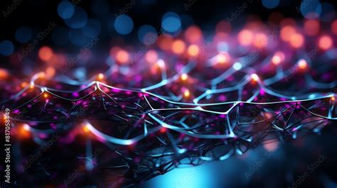 Dynamic Neural Network Processing Side View Data Flowing Through Nodes Vivid Futuristic Tone