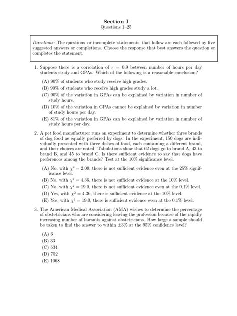 Ap Statistics Multiple Choice Practice Pdf Statistical Hypothesis Testing Null Hypothesis