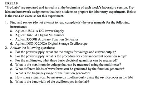 PRELAB Pre Labs Are Prepared And Turned In At The Chegg Com