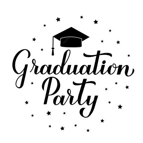 졸업 모자가 있는 졸업 파티 서예 핸드 레터링 졸업생 타이포그래피 포스터 인사말 카드 배너 초대장 티셔츠 등을 위한 벡터 템플릿