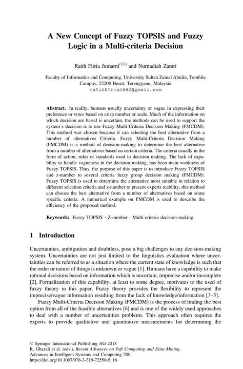 pdf a new concept of fuzzy topsis and fuzzy logic in a multi criteria
