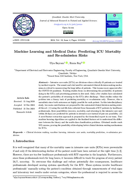 pdf machine learning and medical data predicting icu mortality and