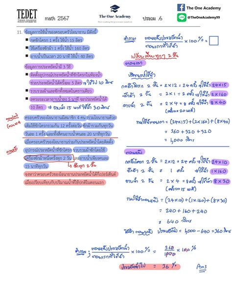 The One Academy 💝💝เฉลยข้อสอบ Tedet คณิตศาสตร์ ป 6 2567 Facebook