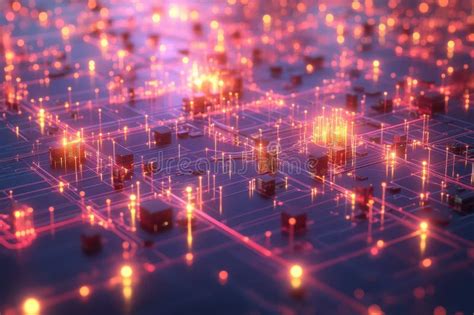 Modern Digital Network With Glowing Circuits And Connections In An