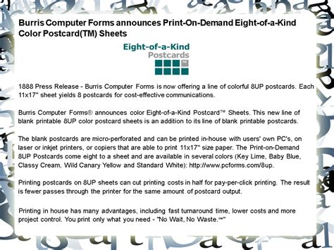 burris computer forms announces print on demand eight of a kind color