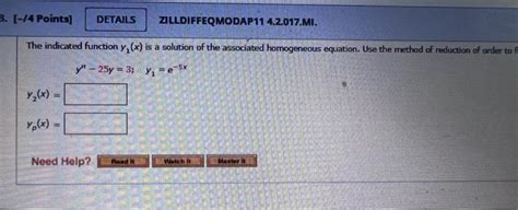 Solved The Indicated Function Y1 X Is A Solution Of The Chegg Com
