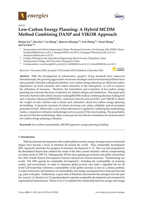 Pdf Low Carbon Energy Planning A Hybrid Mcdm Method Combining Danp And Vikor Approach