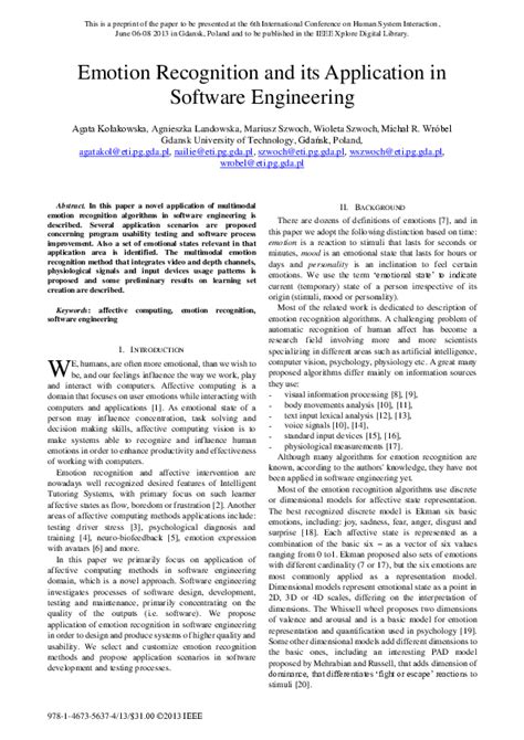 Pdf Emotion Recognition And Its Application In Software Engineering