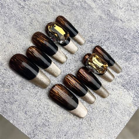 Накладные ногти ручная работа 10 шт Long Leggers Янтарь Ощущение роскоши многоразовые