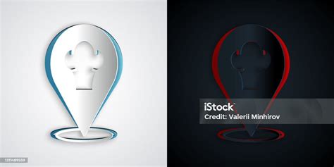 종이 는 회색과 검은 색 배경에 고립 된 위치 아이콘으로 요리사 모자를 잘라 요리 기호 모자를 요리합니다 종이 아트 스타일 벡터 3차원 형태에 대한 스톡 벡터 아트 및 기타