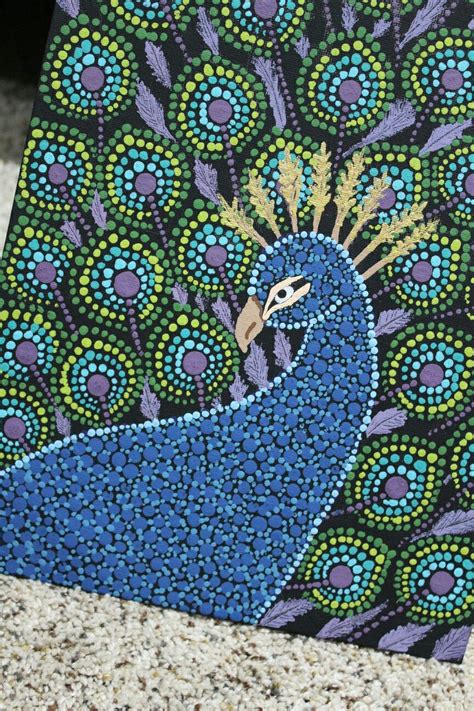 Dot Painted Peacock In 2024 Dot Painting Bead Art Dots Art