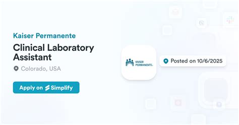 Clinical Laboratory Assistant Kaiser Permanente Simplify Jobs