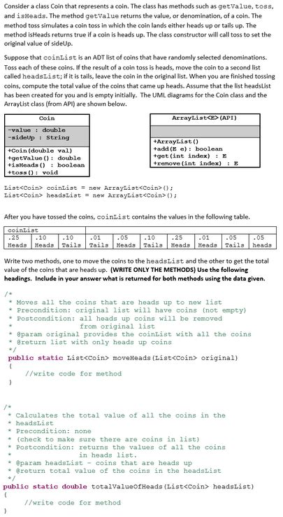 Solved Consider A Class Coin That Represents A Coin The