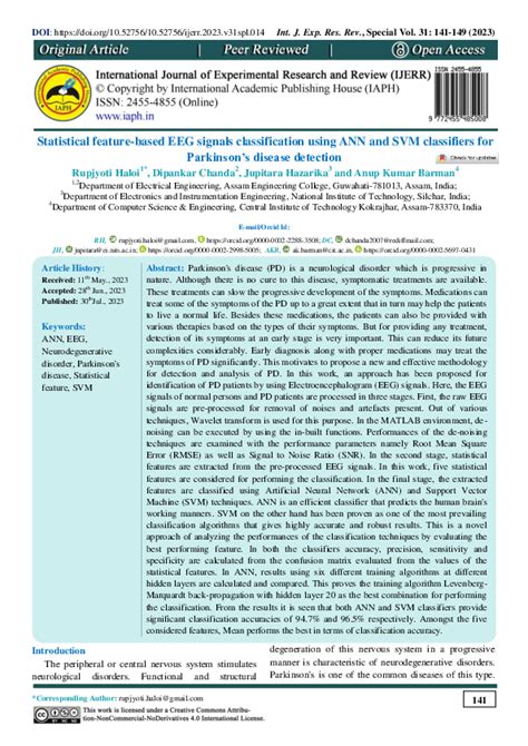 Pdf Statistical Feature Based Eeg Signals Classification Using Ann And Svm Classifiers For