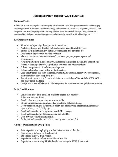 Software Engineer Jd Pdf Cloud Computing Databases
