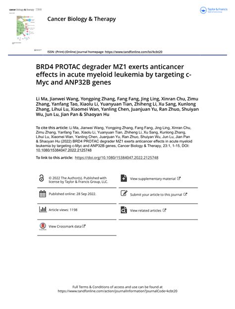Pdf Brd4 Protac Degrader Mz1 Exerts Anticancer Effects In Acute Myeloid Leukemia By Targeting
