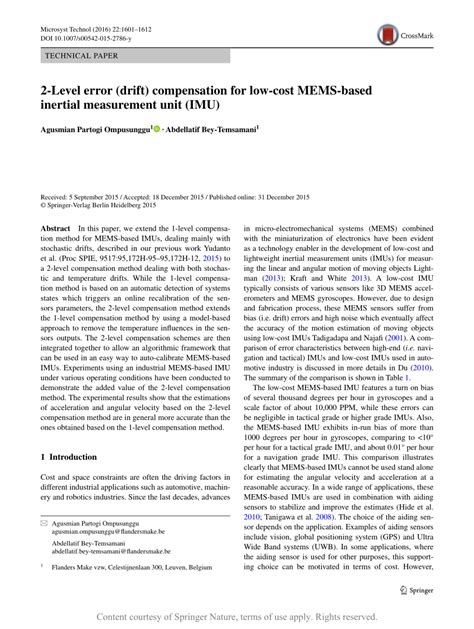 2 Level Error Drift Compensation For Low Cost Mems Based Inertial Measurement Unit Imu