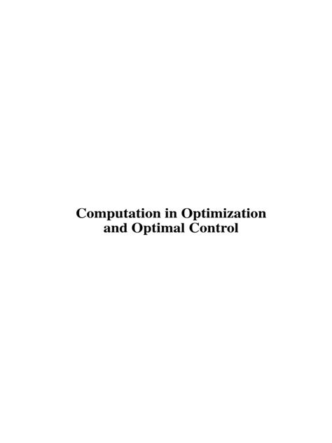 computation in optimization and optimal control pdf