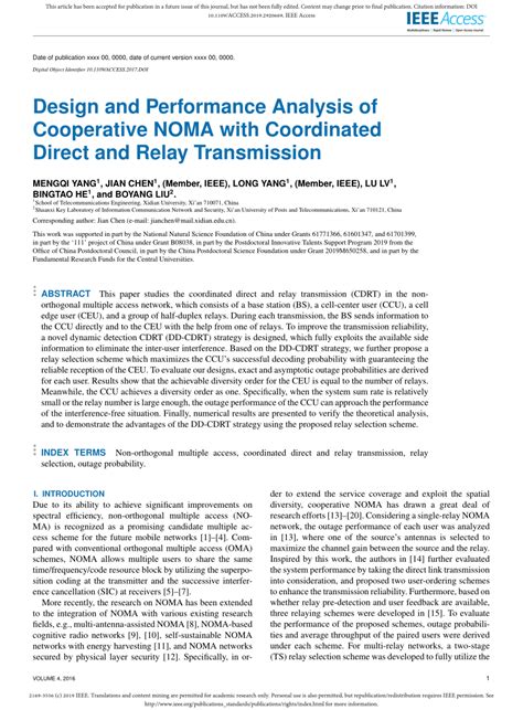 Pdf Design And Performance Analysis Of Cooperative Noma With Coordinated Direct And Relay