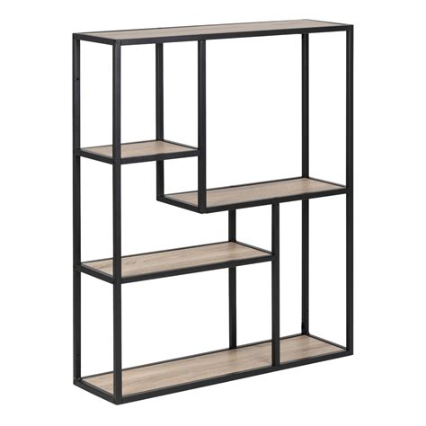 Seaford Black Metal Wall Shelf With 3 Additional Sonoma Oak Shelves