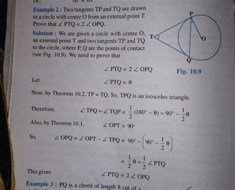 Example Two Tangents TP And TQ Are Drawn To A Circle With Centre O Fro