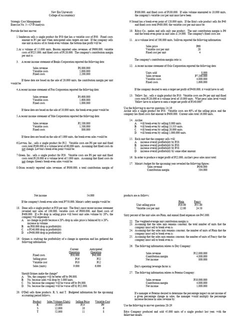 Exercise No 3 Cvp Analysis Pdf Gross Margin Financial Economics