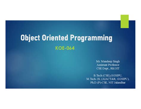 Oop Unit 1 Koe Mr Mandeep Singh Assistant Professor Cse Dept