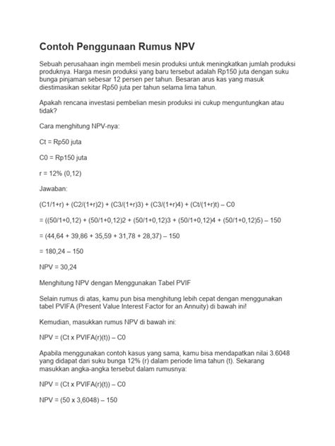 contoh penggunaan rumus npv pdf