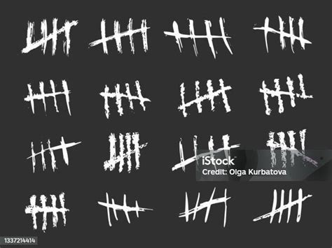 분필 집계 마크 칠판 그려진 그런지 숯 스트로크 낙서 스타일은 감옥에서 기다리고 스크래치 흑백 일 수를 교차 벡터 핸드 그린