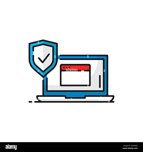 Computer Security Protect Shield Isolated Color Outline Icon Vector Internet And Data