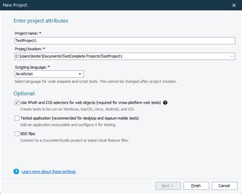 Create New Project Wizard Testcomplete Documentation