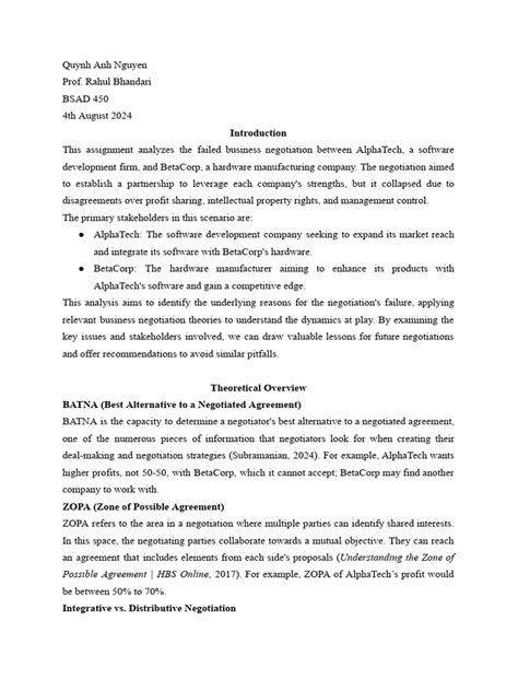 21090001 Nguyễn Quỳnh Anh Assignment 2 Pdf Negotiation