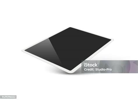 빈 화면과 Ipad Pro Air와 비슷한 사실적인 그림자가있는 원근감보기 태블릿 모형 템플릿 데스크탑 컴퓨터에 대한 스톡 벡터