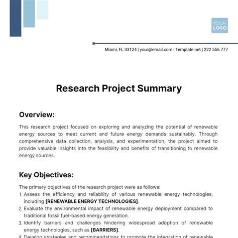 Research Project Summary Template Edit Online Download Example Template Net