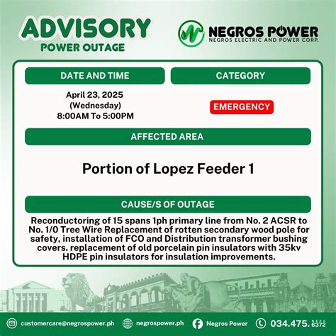 Negros Power Advisory Emergency Power Interruption Reason Reconductoring Of 15 Spans 1ph