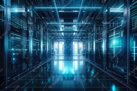 Premium Ai Image Cyber Data Center Neon Server Room With Futuristic Technology