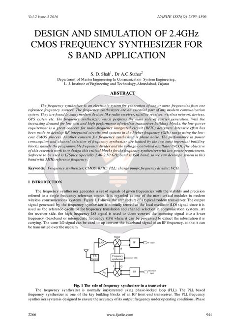 Pdf Design And Simulation Of 24ghz Cmos Frequency Synthesizer For S