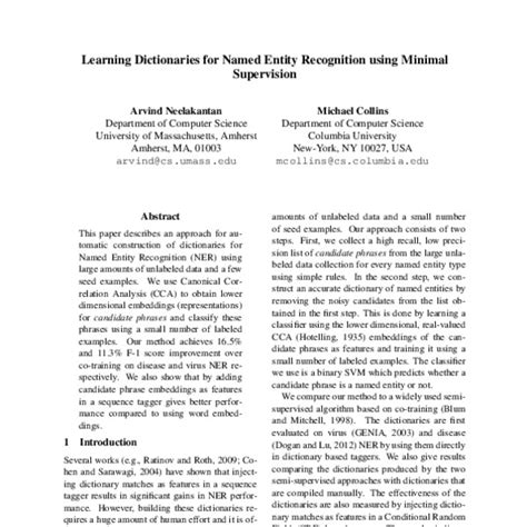 Learning Dictionaries For Named Entity Recognition Using Minimal