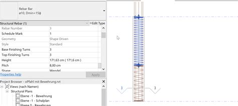 spiral pile reinforcement with a variable pitch in revit