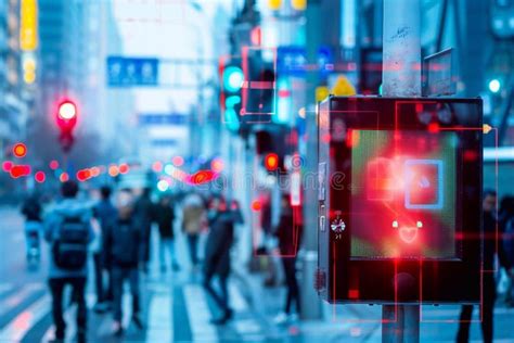 Facial Recognition Surveillance Cctv Cameras In Action Stock