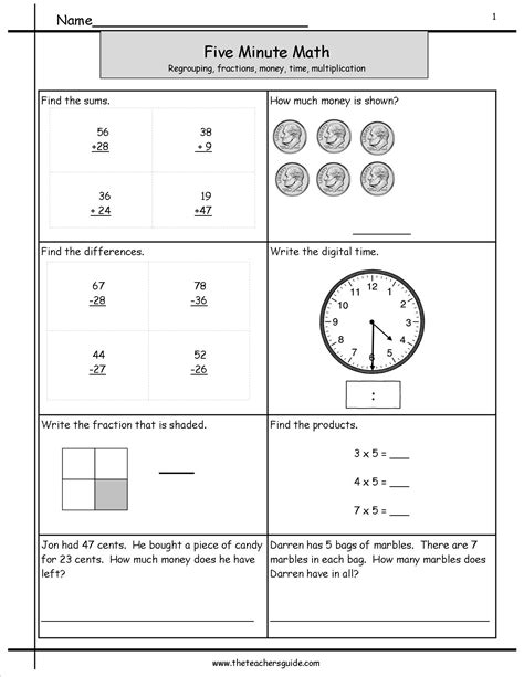 Five Minute Math Review Worksheets From The Teachers Guide