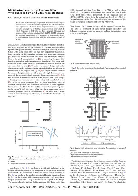 Pdf Miniaturised Microstrip Lowpass Filter With Sharp Roll Off And Ultra Wide Stopband