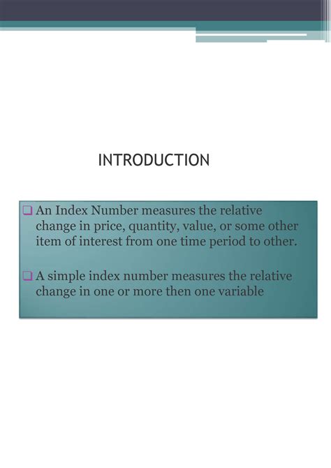 Index Number Lecture Notes Full INTRODUCTION An Index Number Measures The Relative Change In