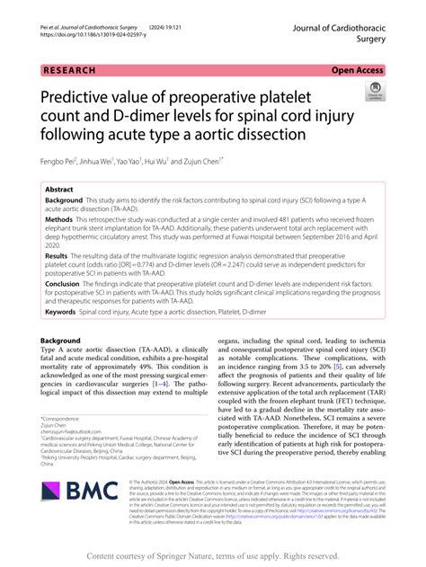 Pdf Predictive Value Of Preoperative Platelet Count And D Dimer